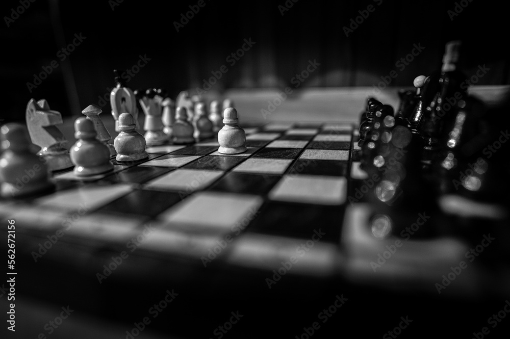 Blurred black and white background with a low depth of focus. The set ...