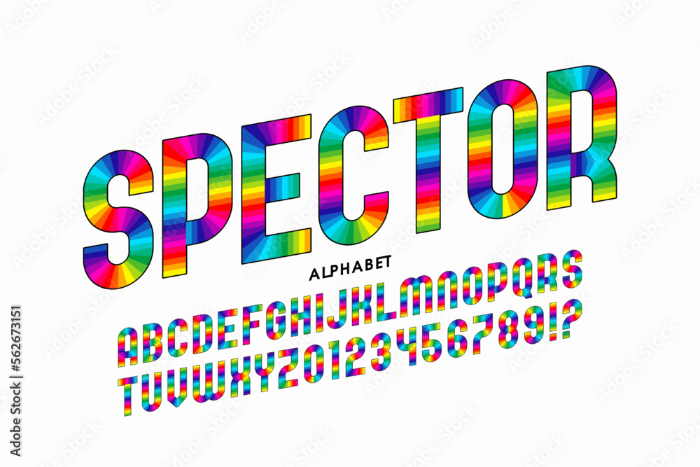 Color spectrum style font design, alphabet letters and numbers vector ...