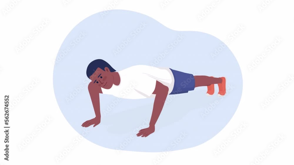 Animated pilates exercise. Gym routine. Doing floor to chest push ups ...