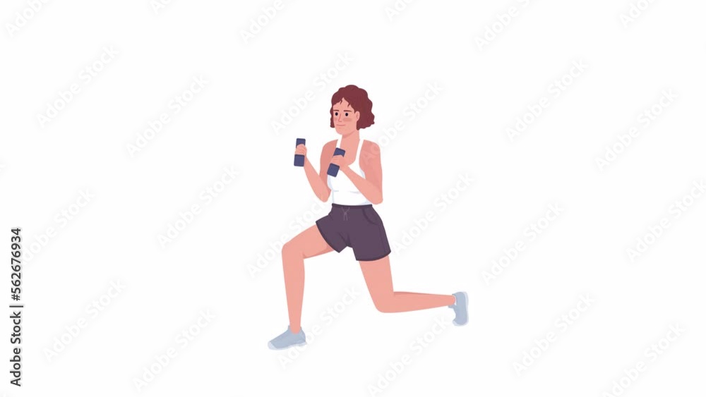 Animated dumbbell lunges workout. Lower body exercise. Barbell training ...