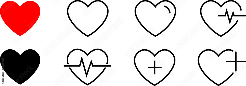 Heart icons vector set. Set of heartbeat icon on transparent background ...
