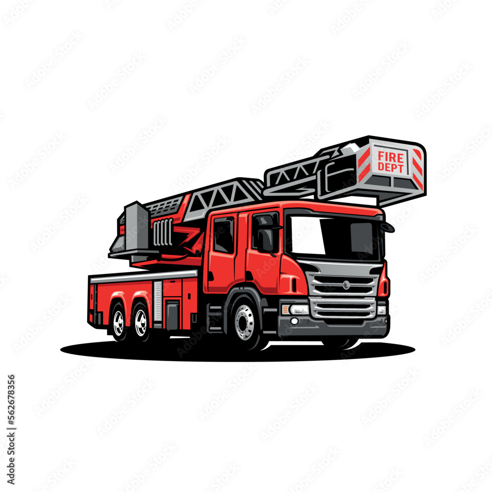 red fire truck, ladder truck illustration logo vector Stock Vector ...