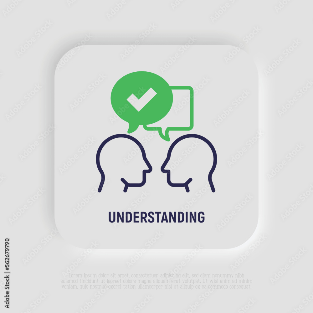 Communication and understanding each other thin line icon: two ...