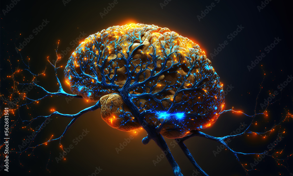 Illustrazione Stock Glowing brain background with neural links network. Illustration ...