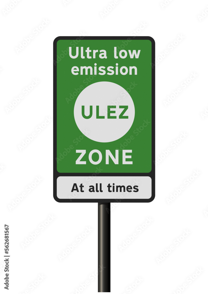 Vector illustration of the ULEZ (Ultra Low Emission Zone) road sign on ...