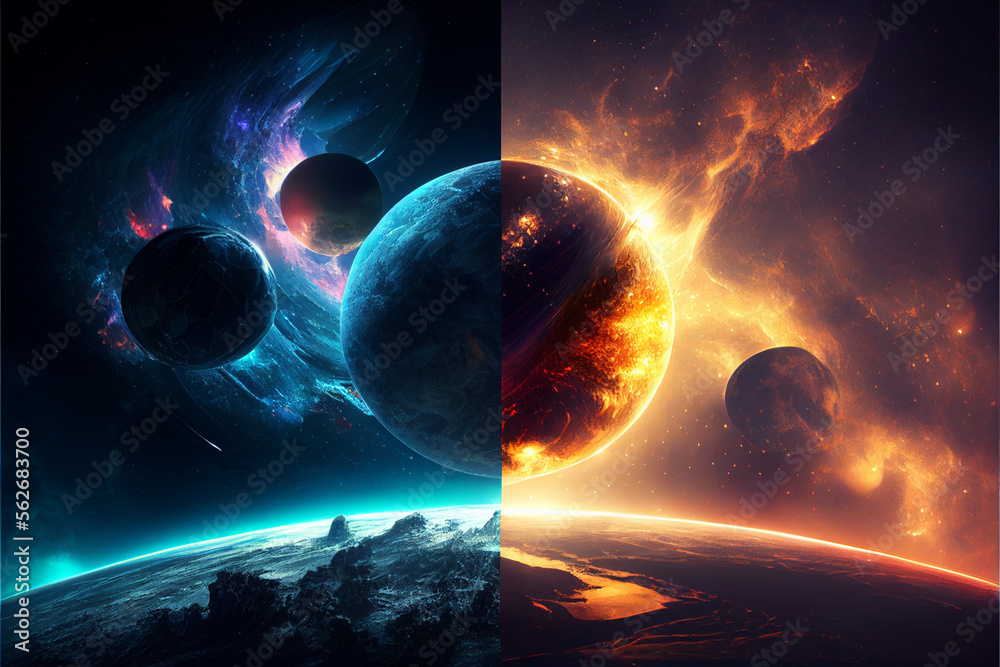 Colorful planets in space, background/wallpaper/desktop, generative ai ...