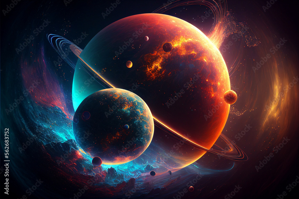 Colorful planets in space, background/wallpaper/desktop, generative ai ...
