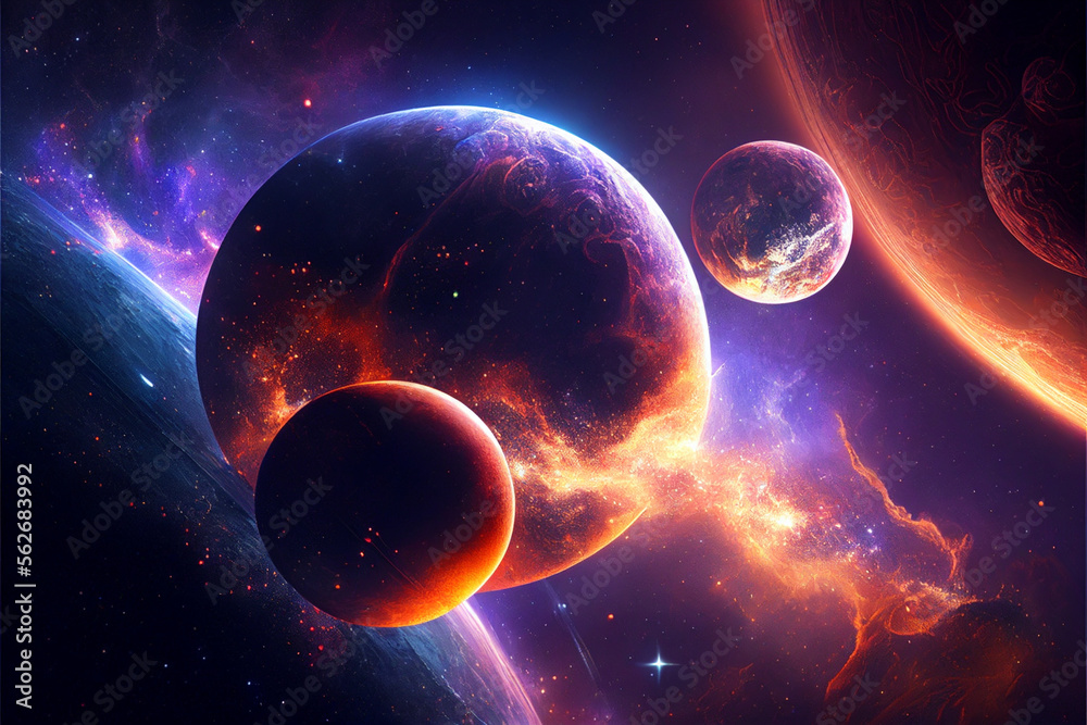 Colorful planets in space, background/wallpaper/desktop, generative ai ...