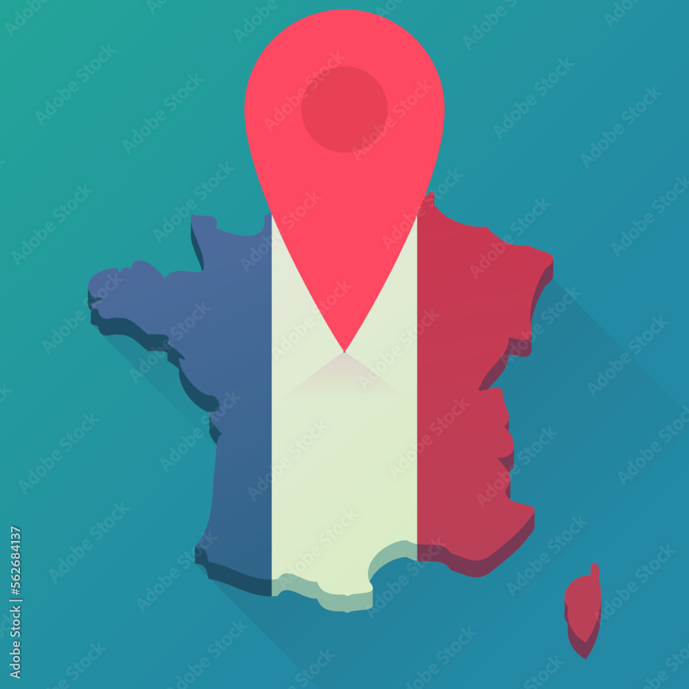 3d map in flat design style of France in the colors of the French flag ...