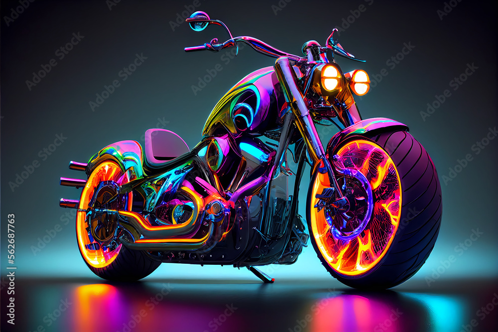 realistic bike in neon colors generated ai Stock Illustration | Adobe Stock