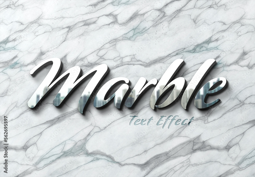 Metal Text Effect on Marble Wall with 3D Reflection Mockup Stock ...