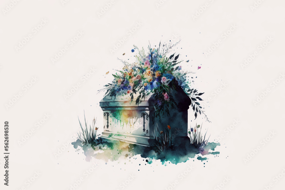 Funeral Grave with Flowers - Watercolour (Generative AI Art) ilustração ...