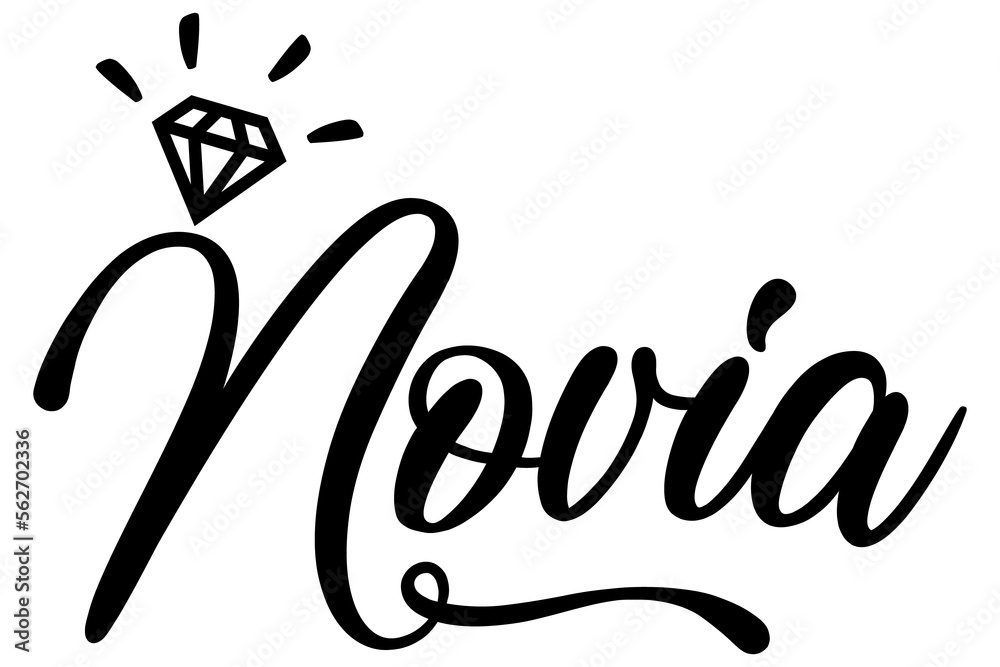 Letras de la palabra Novia con diamante. Texto manuscrito Novia en ...