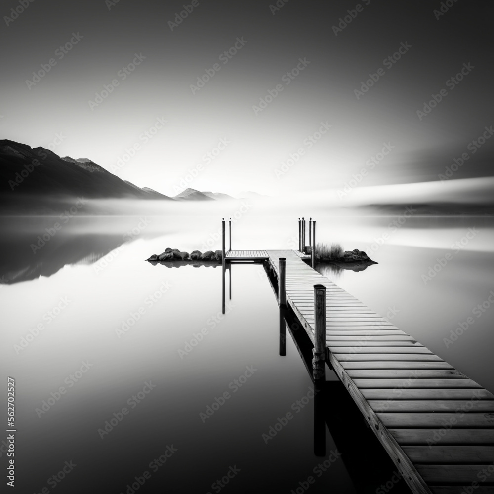 ultra wide angle long exposure black and white photograph of a lake ...