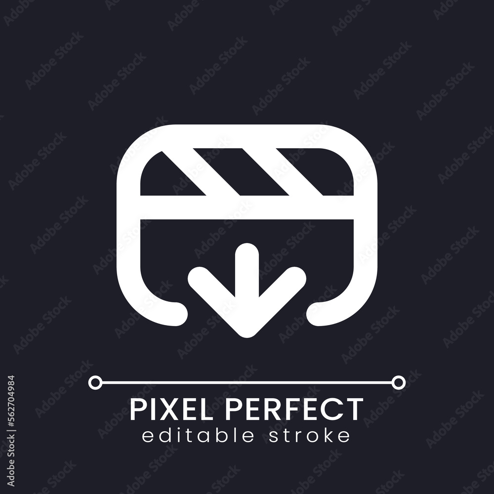 Import video file pixel perfect white linear ui icon for dark theme. Footage editing software ...
