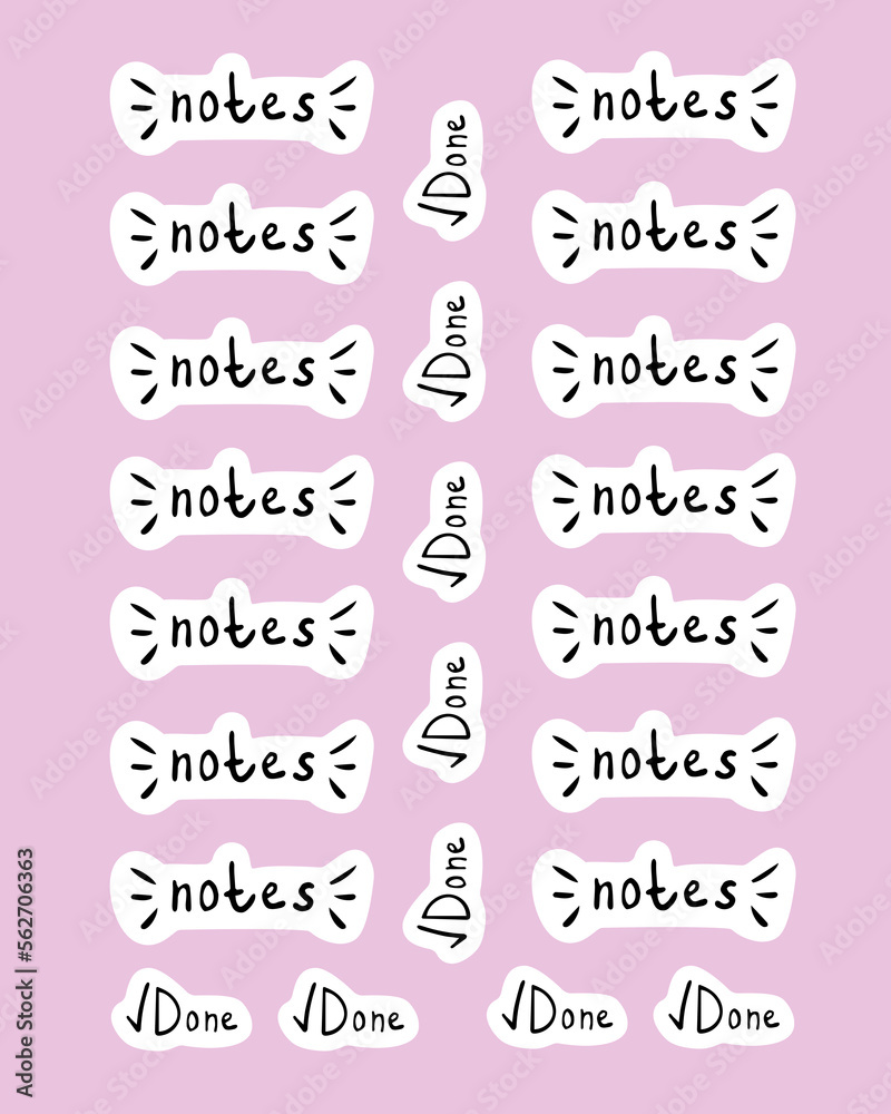 Ready-made stickers for a diary or writing in a notebook consists of ...