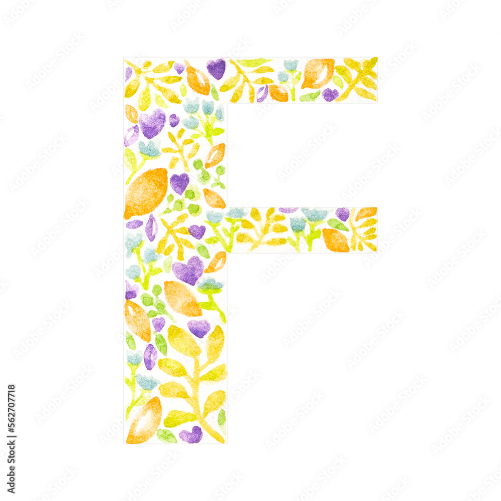 alphabet letter English letter F of fun character draw colorful flowers ...