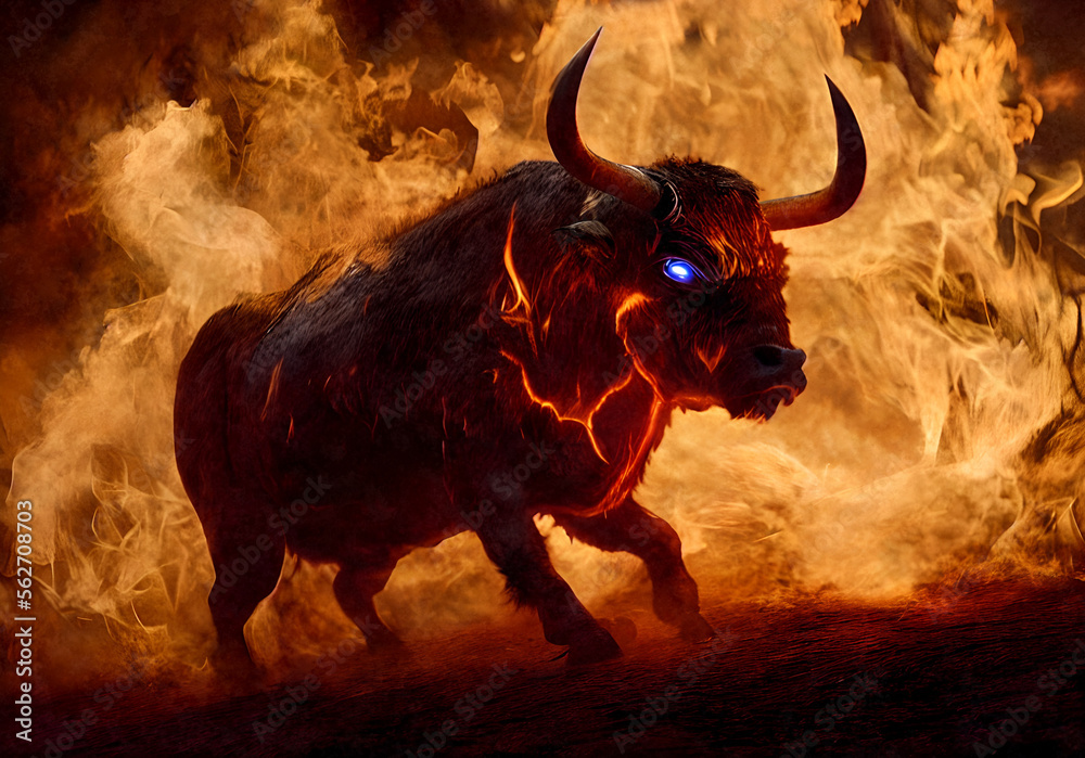 A fiery black bull out of hell high fantasy artwork created with ...