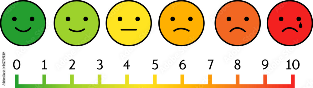 Printable pain scale chart on isolated background. Vector illustration ...