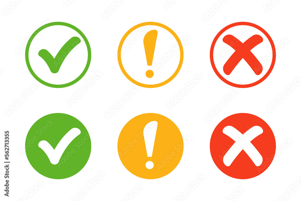 Checkmark cross on white background. Green check marks and red crosses ...