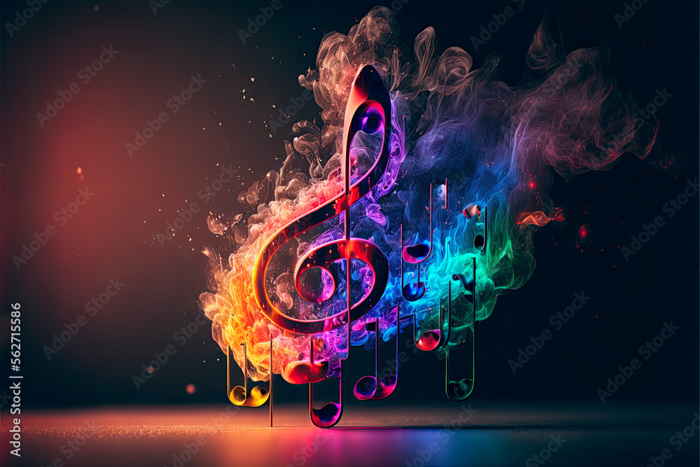 Musical Notes and Colored Staves on a Colorful Smoke Background. IA ...