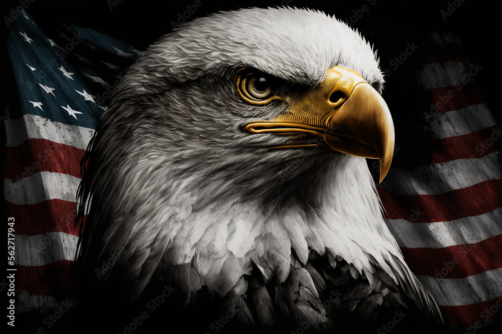Bald Eagle with USA flag background created with Generative AI Stock ...