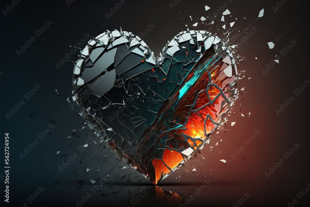 Broken Heart with Shattered Glass Texture, with Generative AI ...