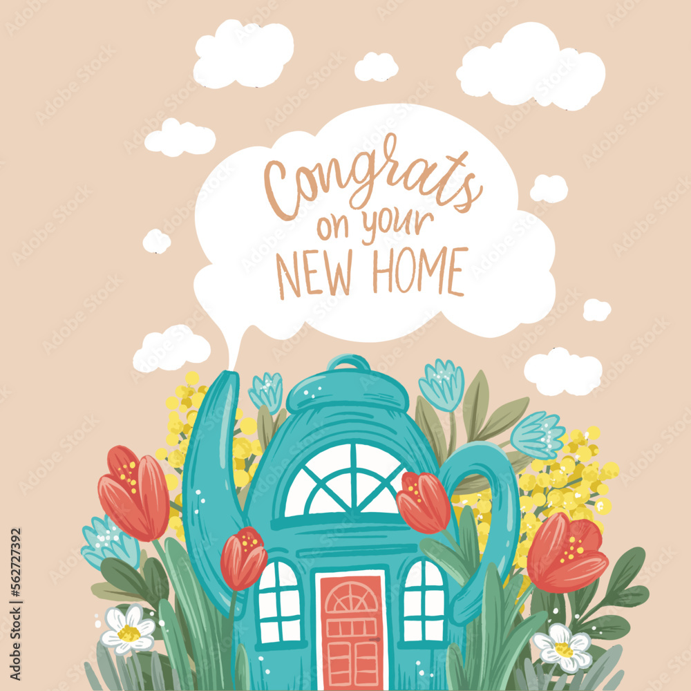 Congrats on your new home. Vector hand drawn illustration for ...