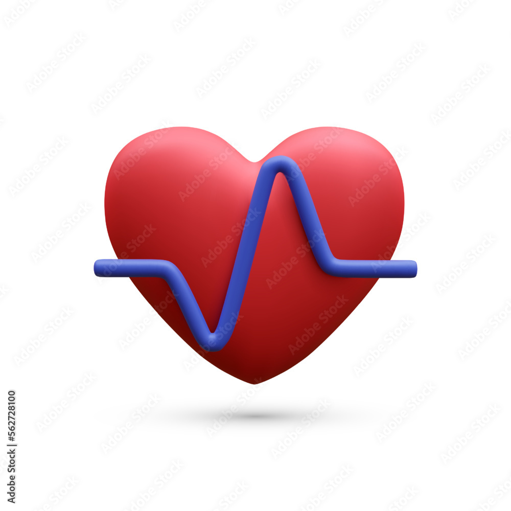 3d realistic red heart with blue pulse for medical apps and websites ...