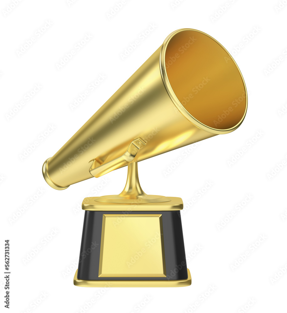 Retro megaphone gold trophy on transparent background, front view Stock ...