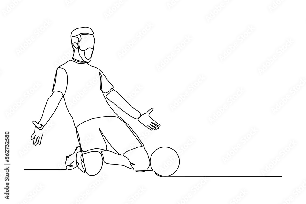 Continuous single one line art drawing of football soccer player ...