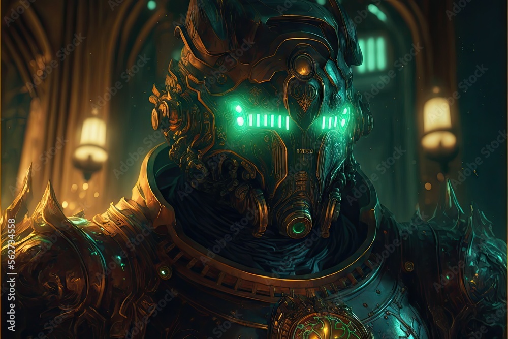 ภาพประกอบสต็อก Cyberpunk scientist in protective suits and masks in a ...