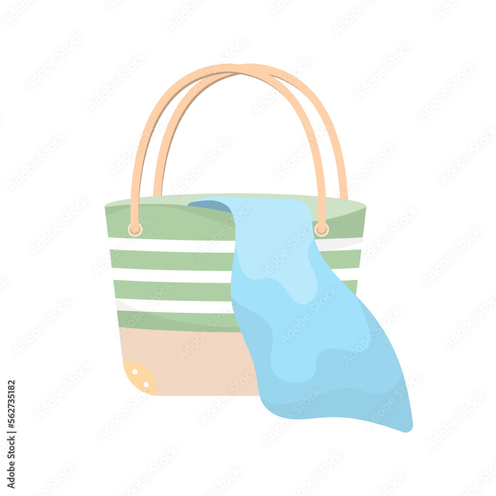Cartoon bag basket beach on isolated background, Vector illustration ...