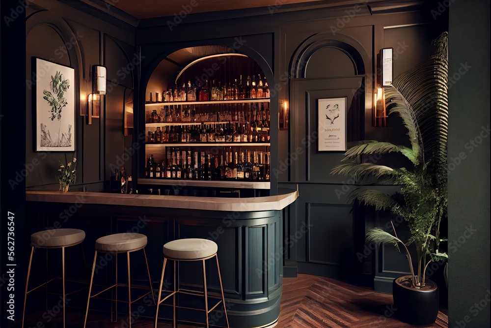 A sleek and modern speakeasy bar. Generative AI Stock Illustration ...