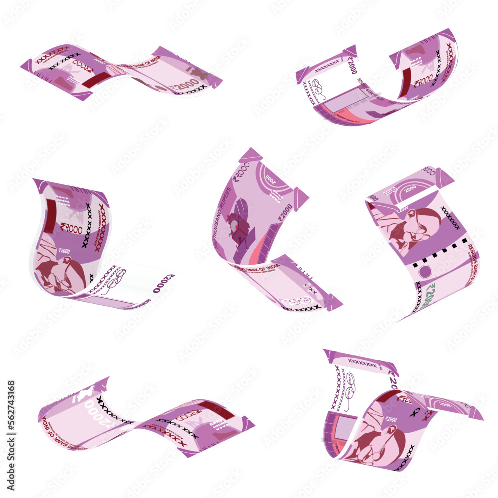 Vector illustration of Indian rupee notes flying in different angles ...