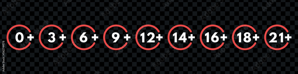 Vetor de Age limit sign set. Adults content only age restriction 0, 3 ...