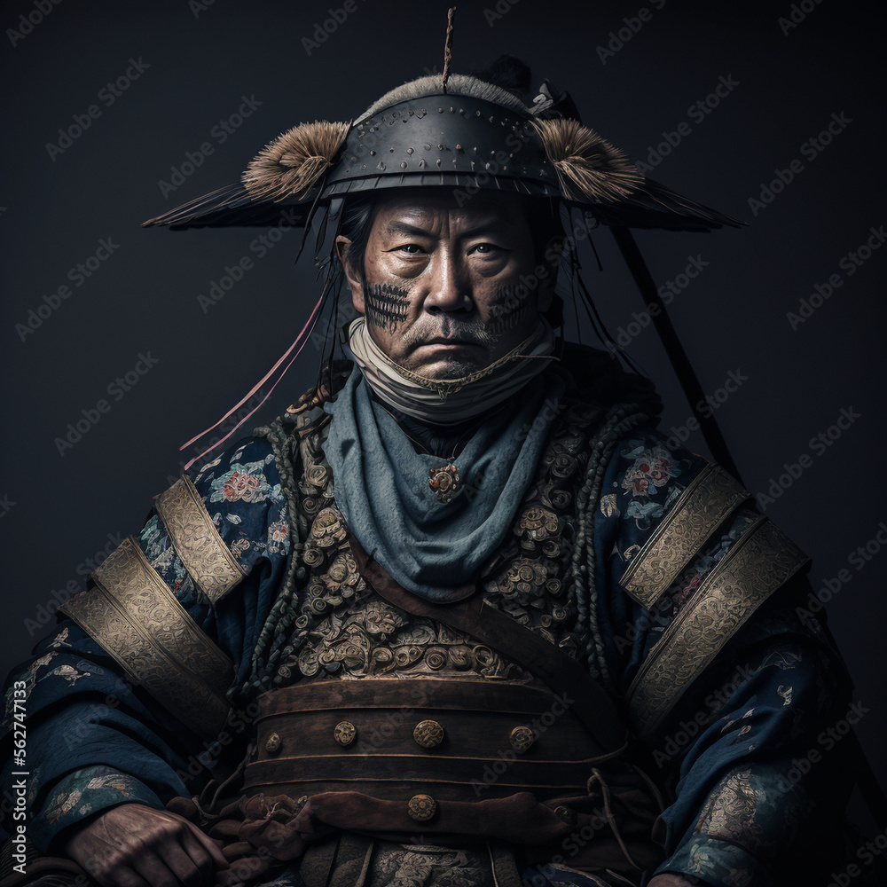 Portrait of Samurai in traditional clothes, Japanese medieval warrior ...