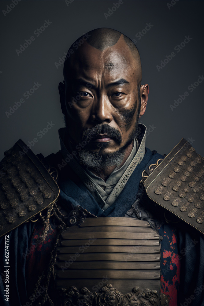 Portrait of Samurai in traditional clothes, Japanese medieval warrior ...