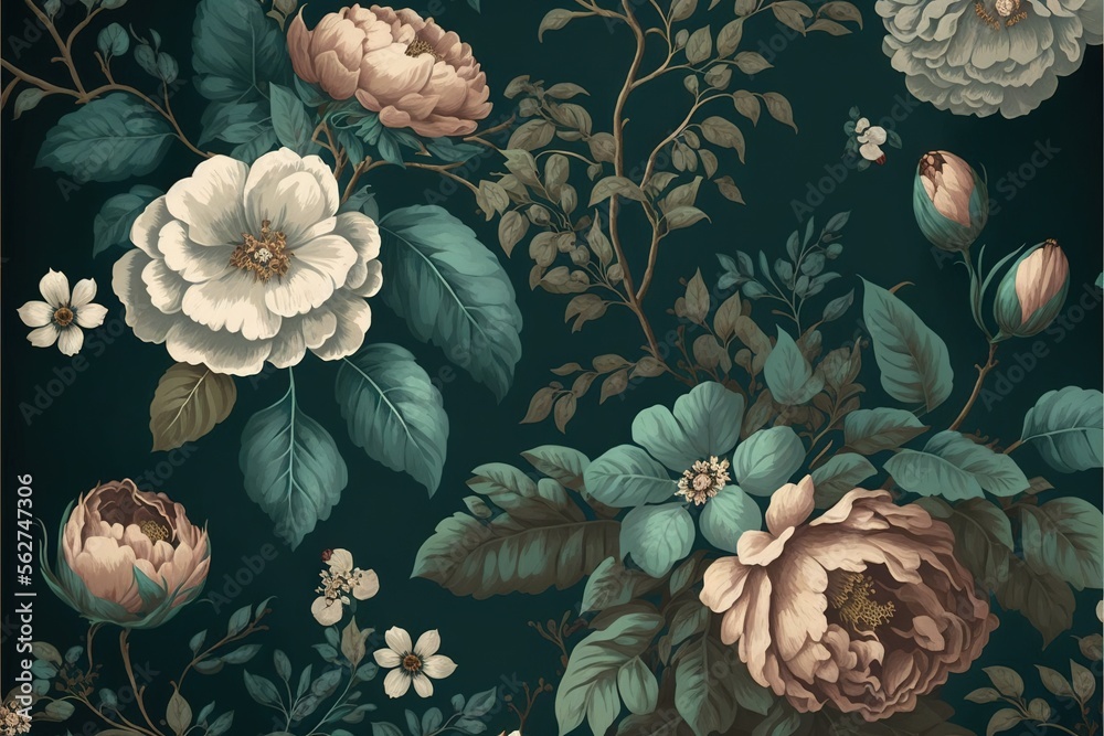 Dark Green Flowers Background