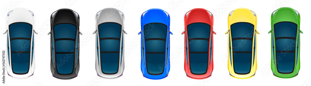 Electric car top view. Colorful set of vector illustrations of ...