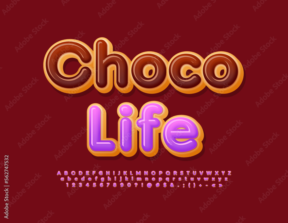 Vector delicious Emblem Choco Life. Sweet glossy Font. Creative ...