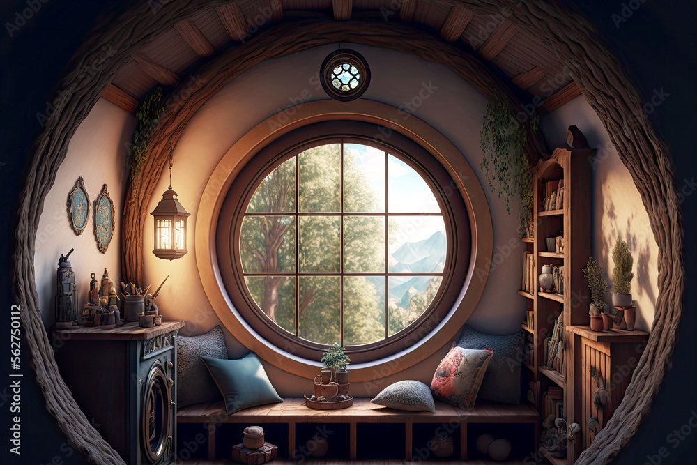 Round window and round doorway is good example of interior design of ...
