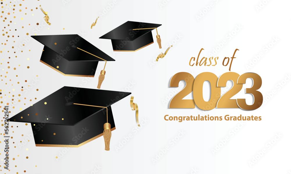 Congratulations graduation. Class of 2023. Graduation cap and confetti ...