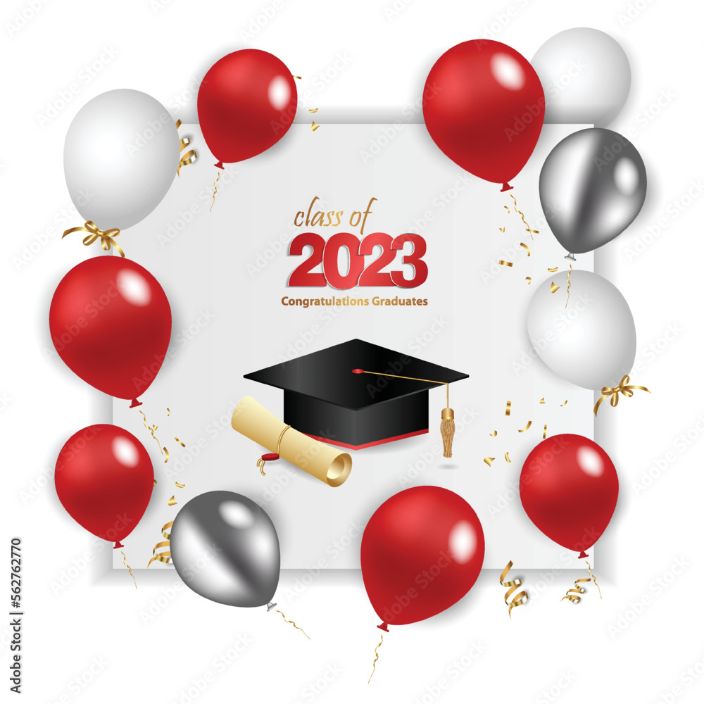 Congratulations graduation. Class of 2023. Graduation cap and confetti ...