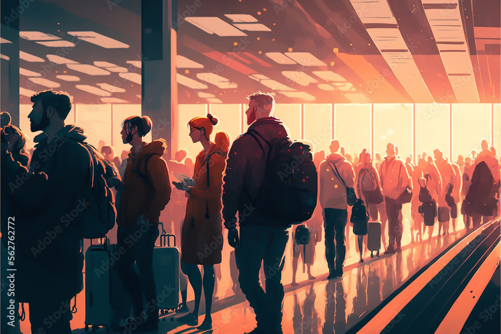 many people waiting in long queues at the airport for evacuation. the ...