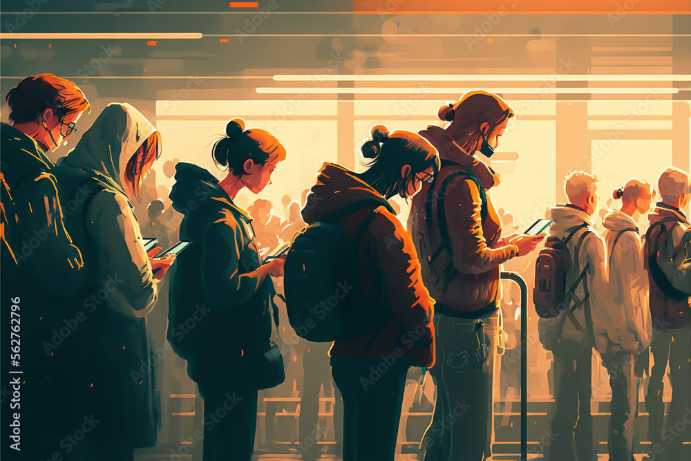 many people waiting in long queues at the airport for evacuation. the ...