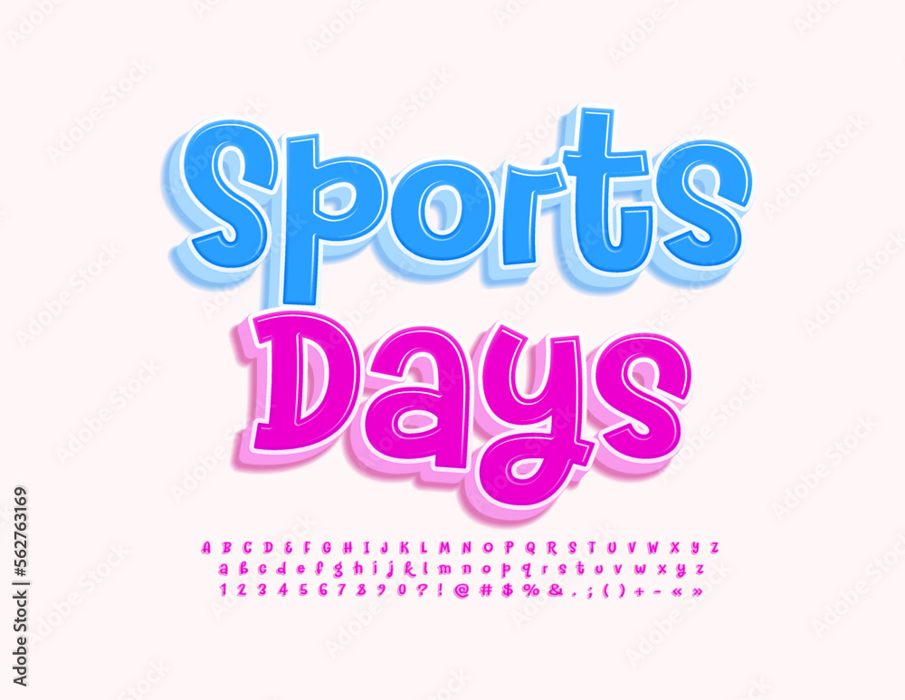 Vector playful Emblem Sports Days. Bright Pink 3D Alphabet Letters and ...