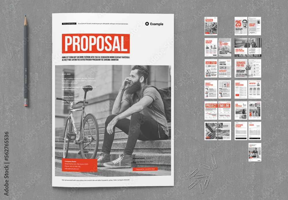 Modern Proposal Design Template in Black and White Colors with Red ...