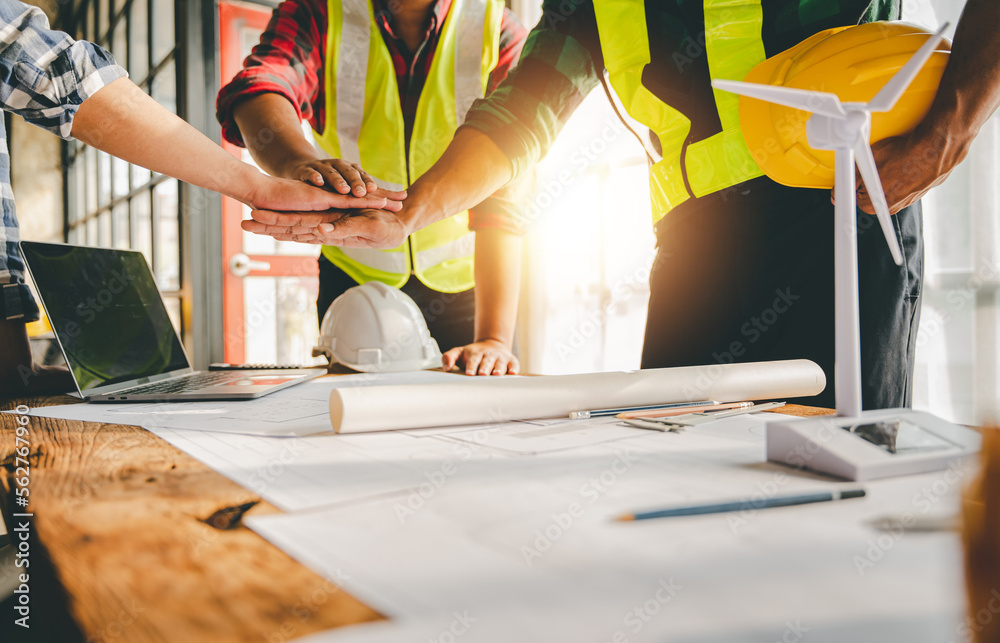 engineering team shaking hands start planning for architecture Engineer ...
