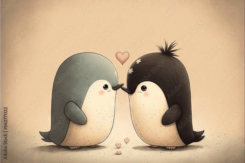 Cute penguin couple in love Valentine's Day illustration generative ai ...